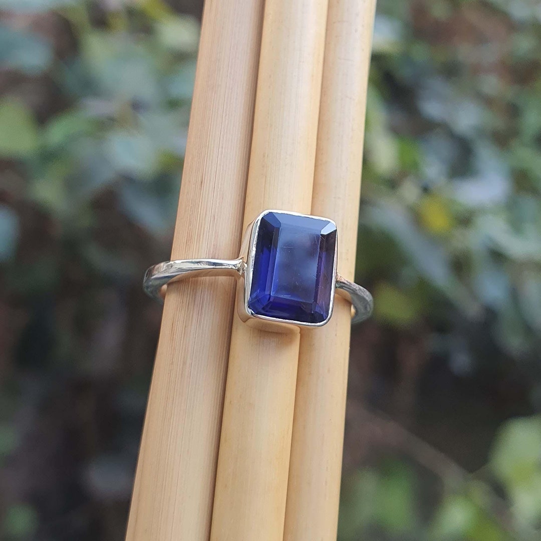 Emerald Cut Iolite Gemstone Ring 925 Sterling Silver Stackable Rings ...