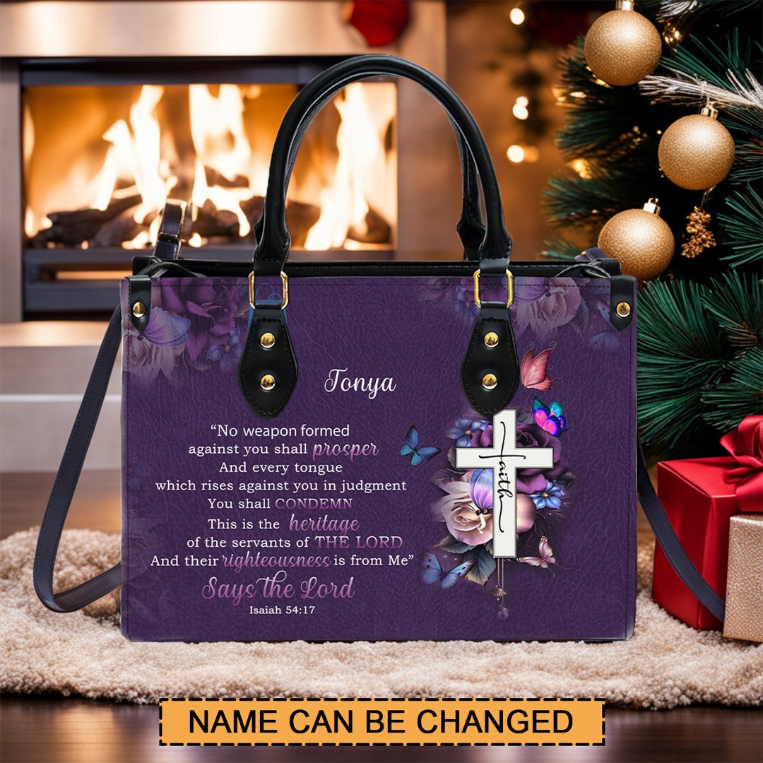 Personalized Christian Leather Handbag: Floral Cross Tote Bag - Etsy