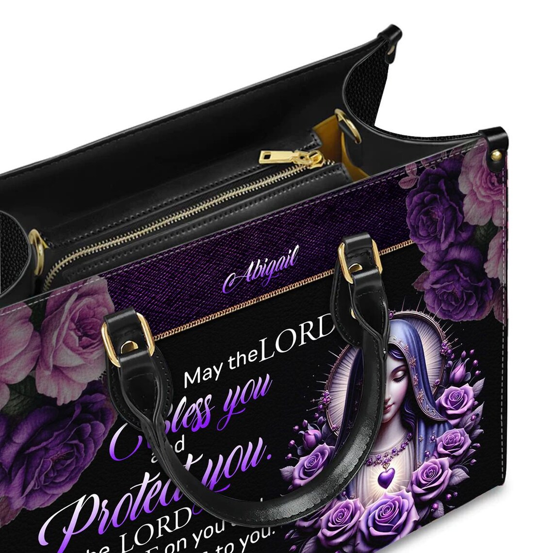 Custom Engraved Leather Handbag Black - Elegance & Faith Combined ...