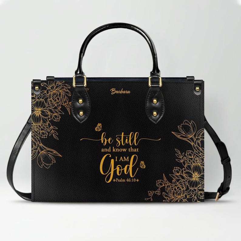 Personalized Leather Handbag Black With Bible Verse – Christian Gifts ...