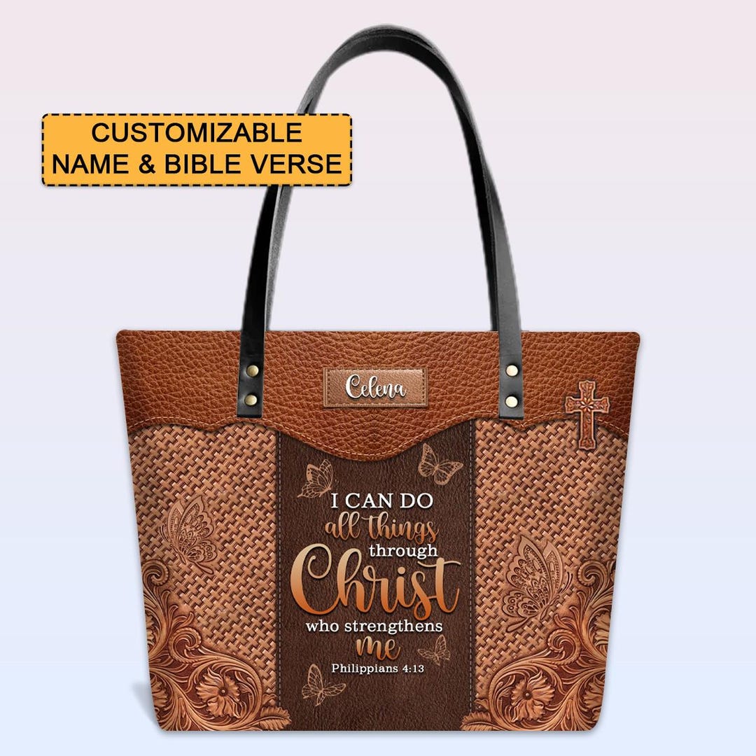 Personalized Leather Tote Bag With Bible Verses – Personalized Leather ...