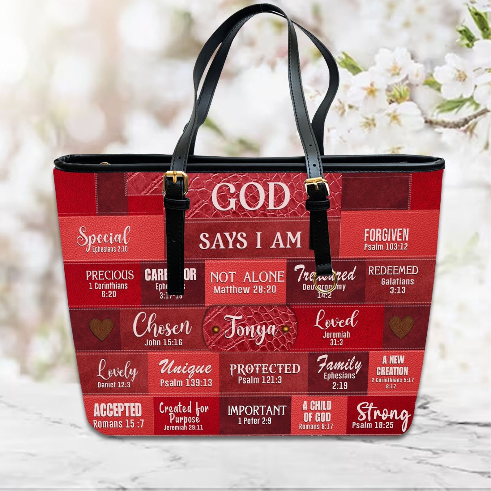 Inspirational Scripture Leather Handbag - Personalized Christian Tote ...
