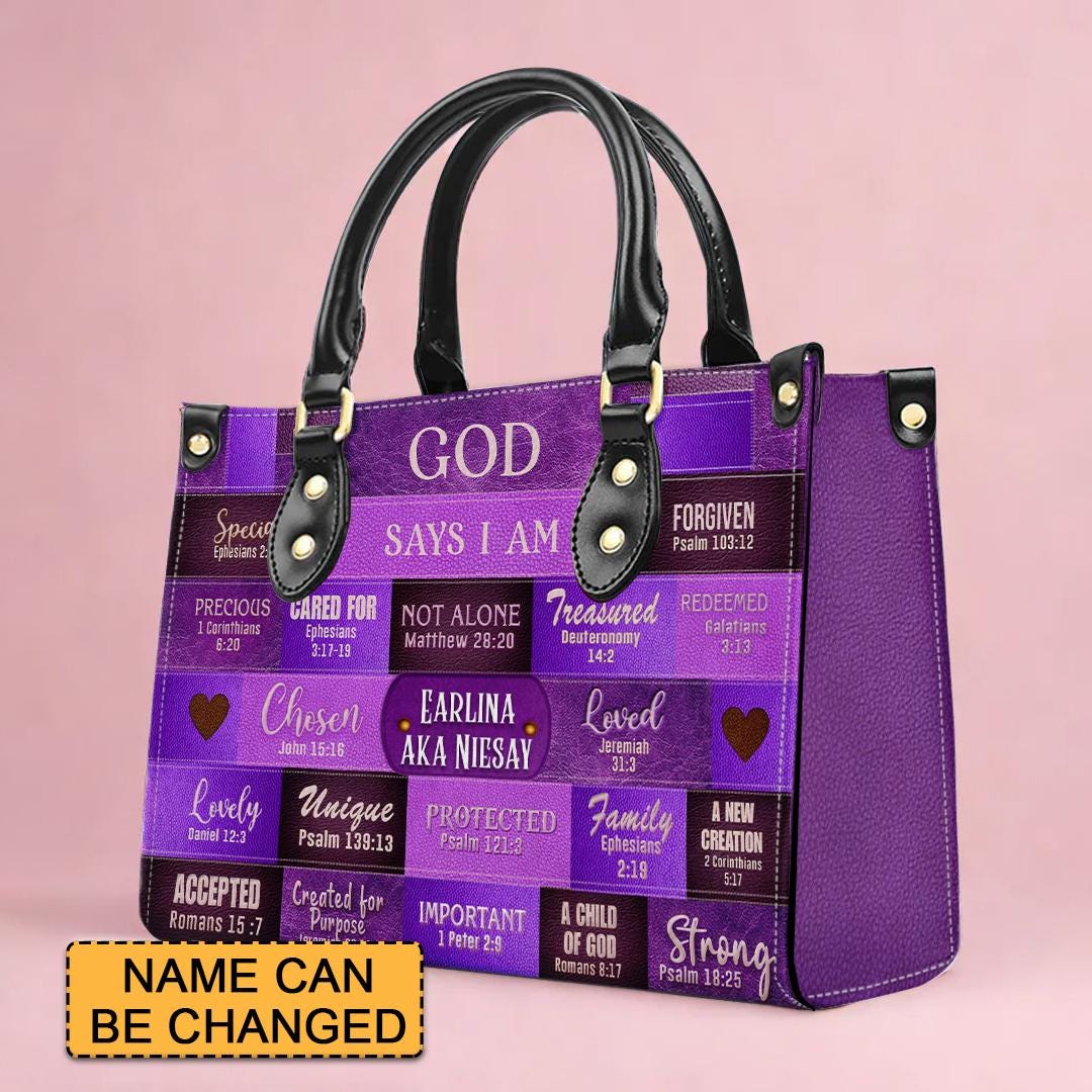 Personalized Christian Leather Handbag: God Says I Am Purple Tote - Etsy