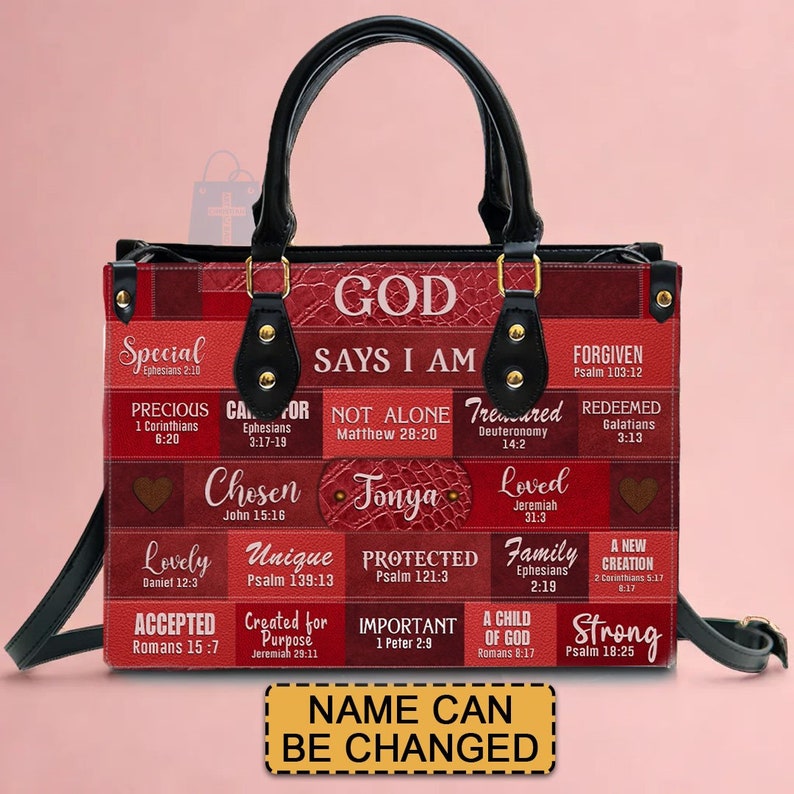 Inspirational Scripture Leather Handbag - Personalized Christian Tote ...