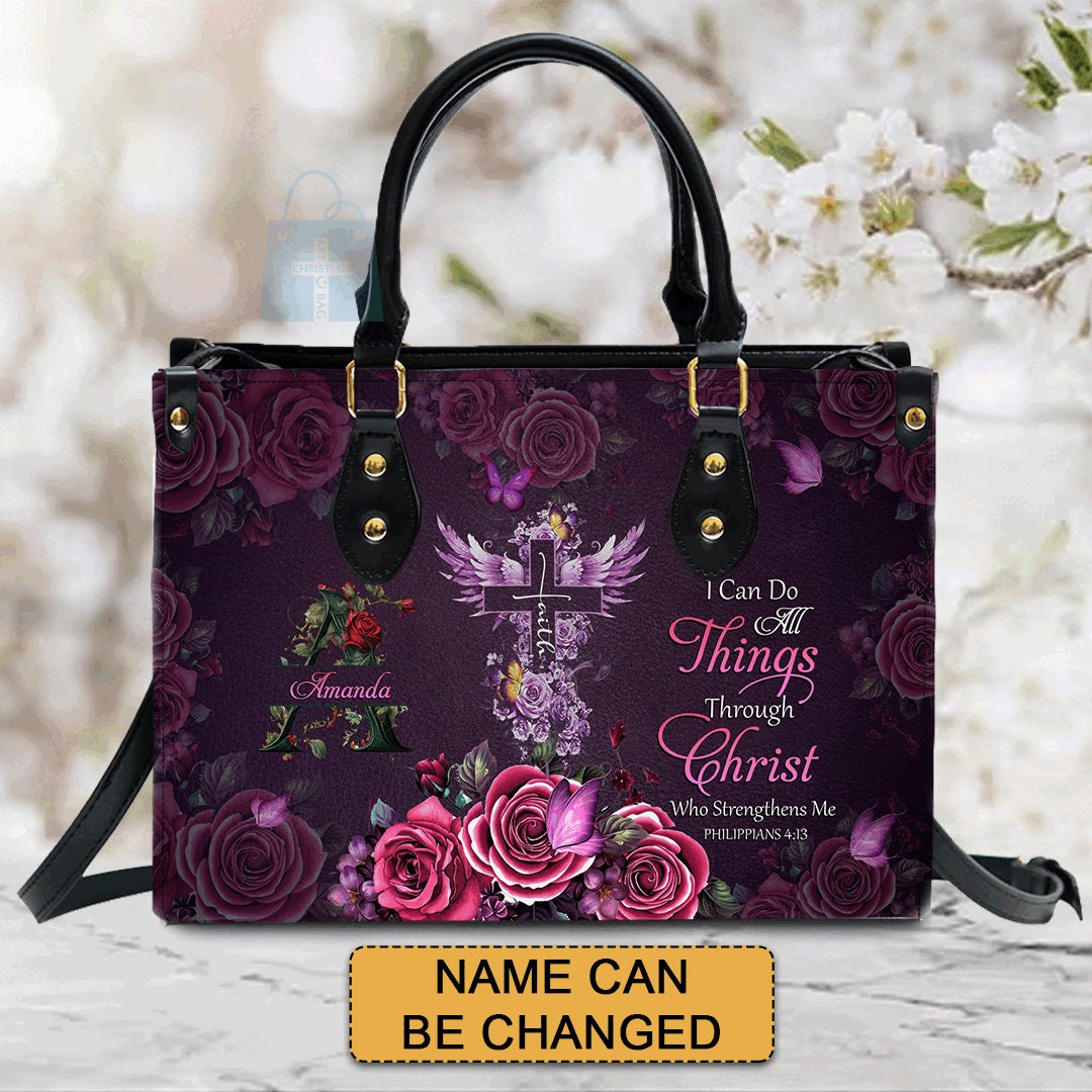 Personalized Floral Leather Handbag - Custom Name | CHRISTIANARTBAG - Etsy