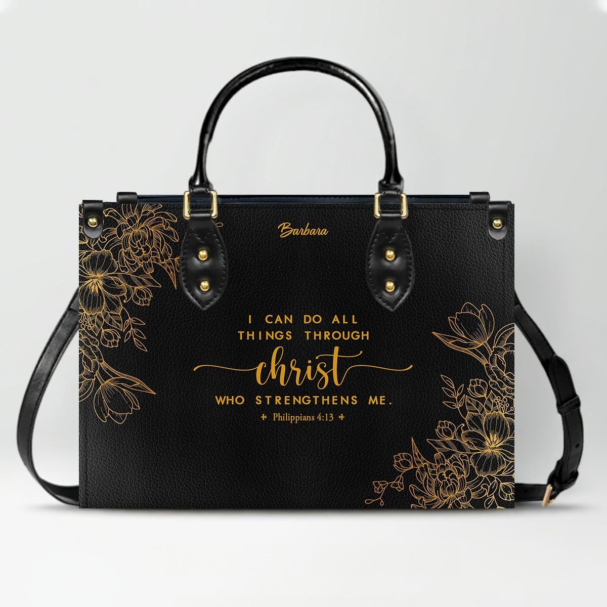 Personalized Leather Handbag Black With Bible Verse – Christian Gifts ...