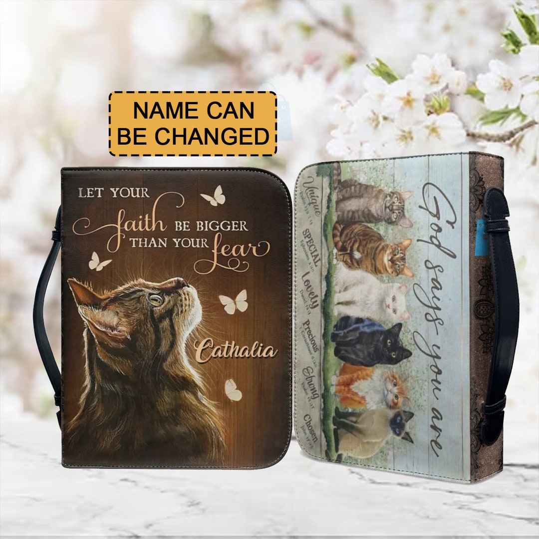 Personalized Cat Bible Cover: Christian Faux Leather Book Protector - Etsy