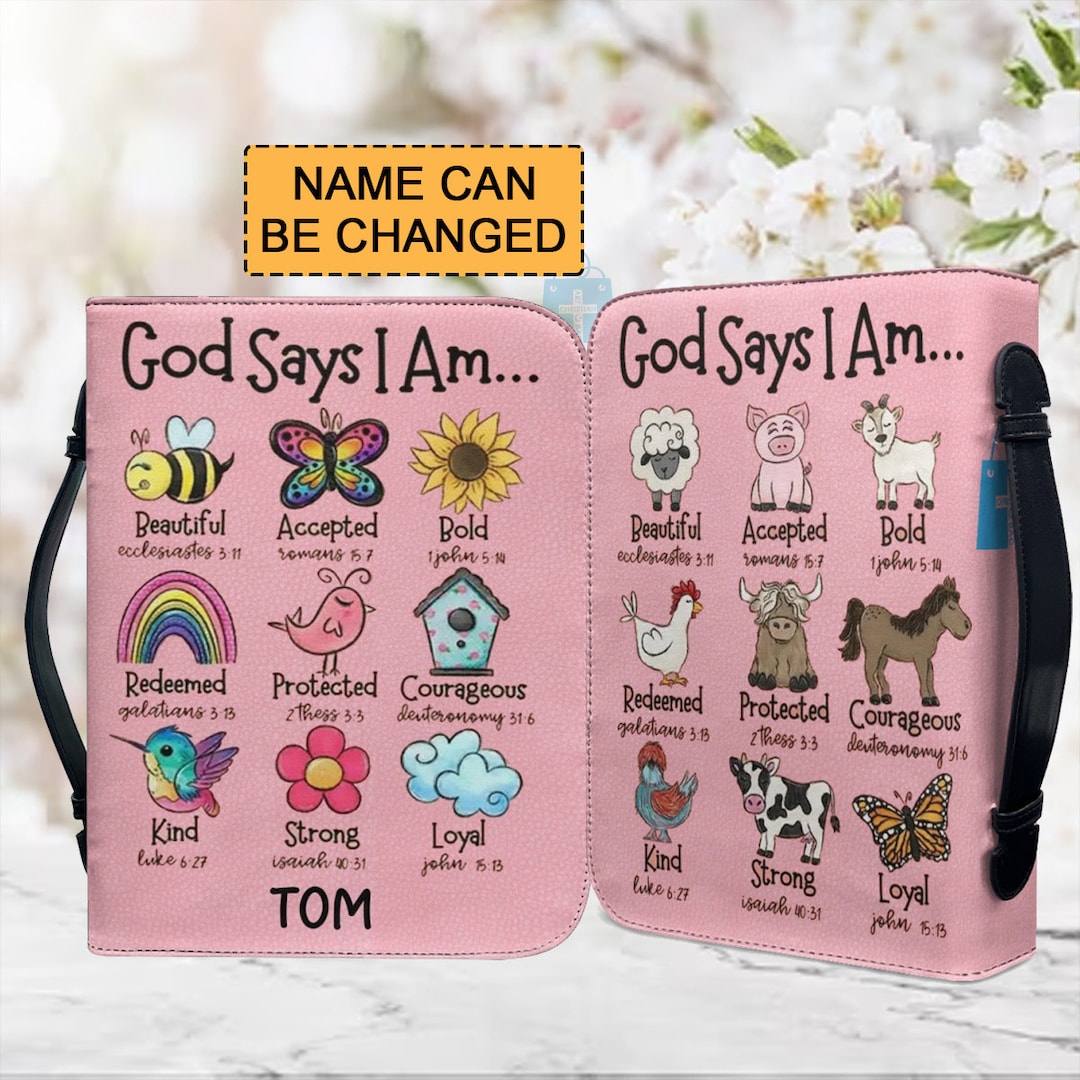 Personalized Bible Cover for Children: "god Says I Am" Animal Design - Etsy