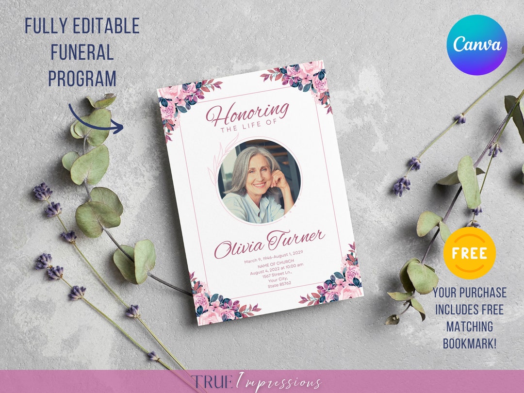 Elegant Funeral Program Template of Floral Design 2 Page - Etsy