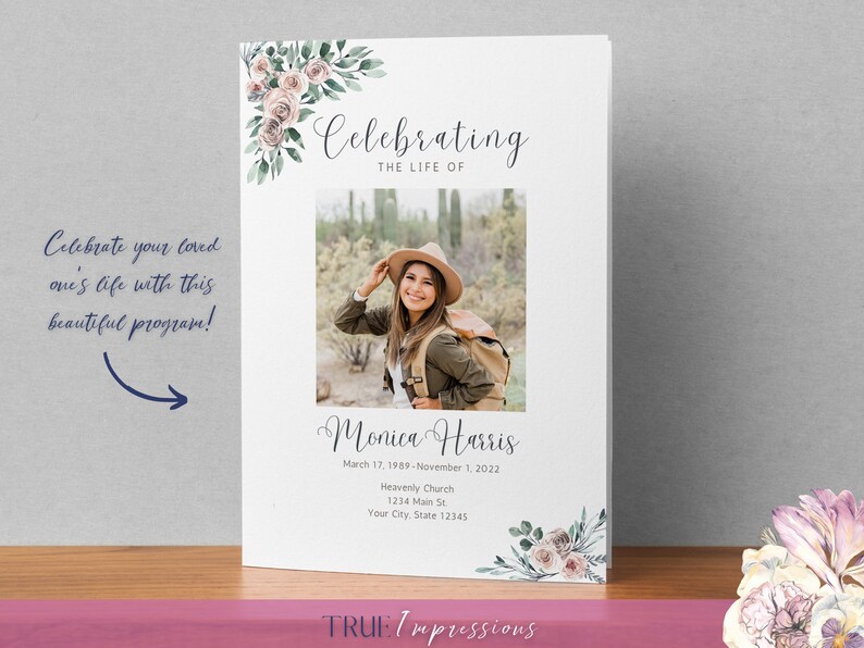 Elegant Funeral Program Template, 2 Page Celebration of Life CANVA ...