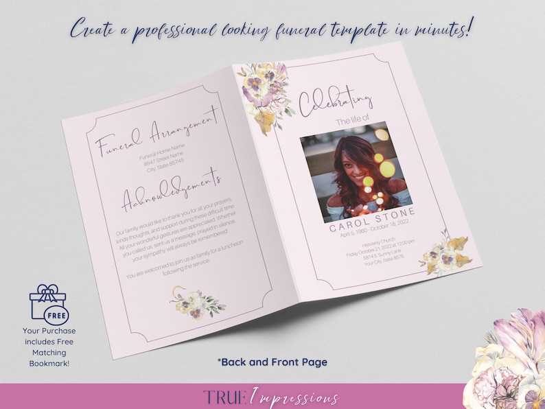 Purple Funeral Program Template, Bifold Celebration of Life CANVA ...