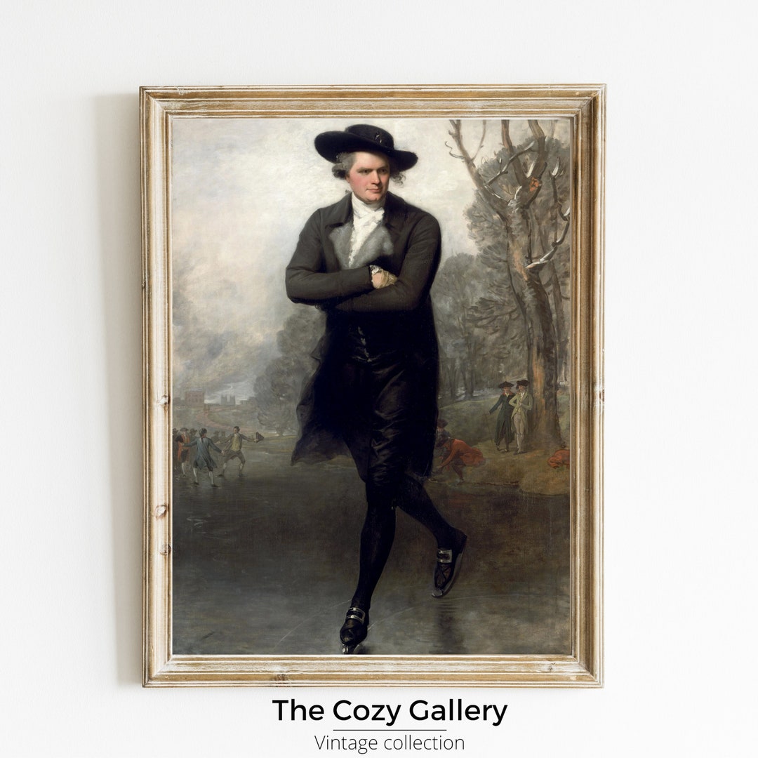 Antique Skater Painting PRINTABLE Art, Gentleman Skating on Lake ...