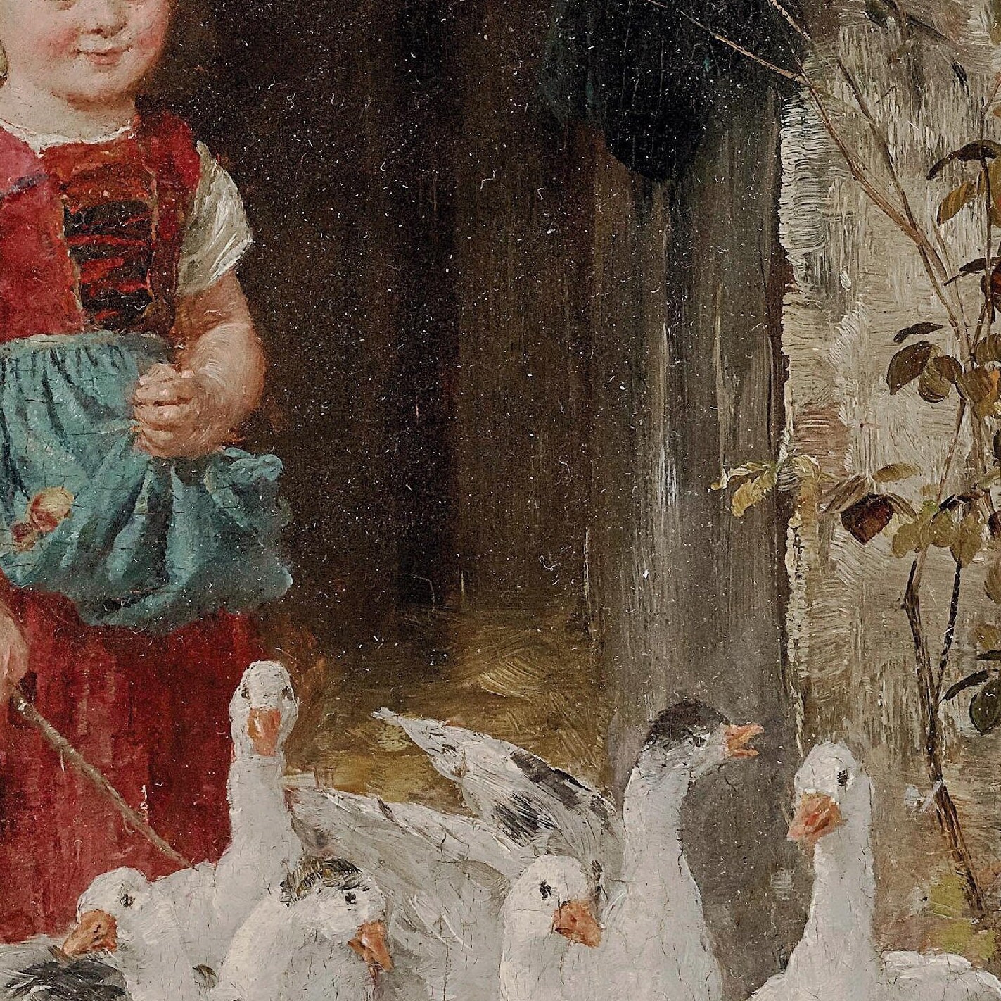 Vintage Girl Feeding Geese Printable Art, Antique Geese Oil Painting ...