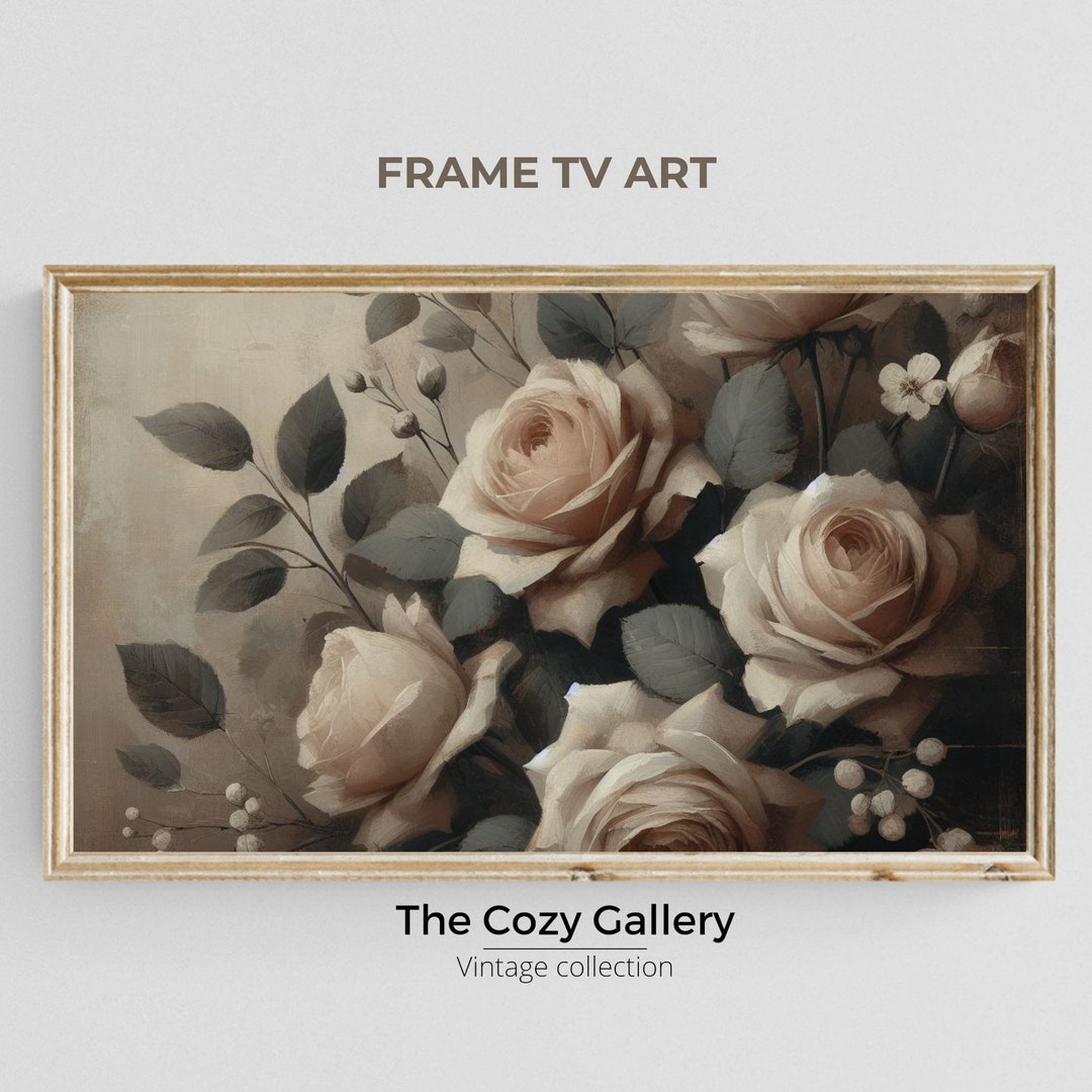 Moody Neutral Roses Samsung FRAME ART TV Vintage Painting, Valentines ...