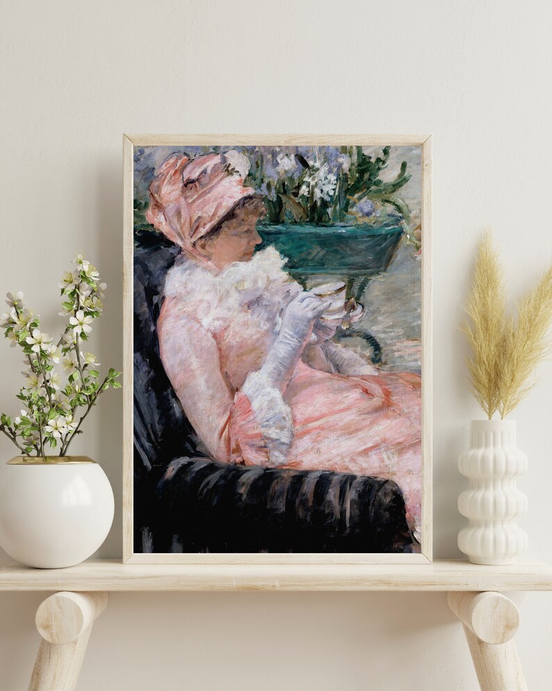 Drinking Tea Printable Art, Tea Time Antique Oil Painting Portrait Wall ...
