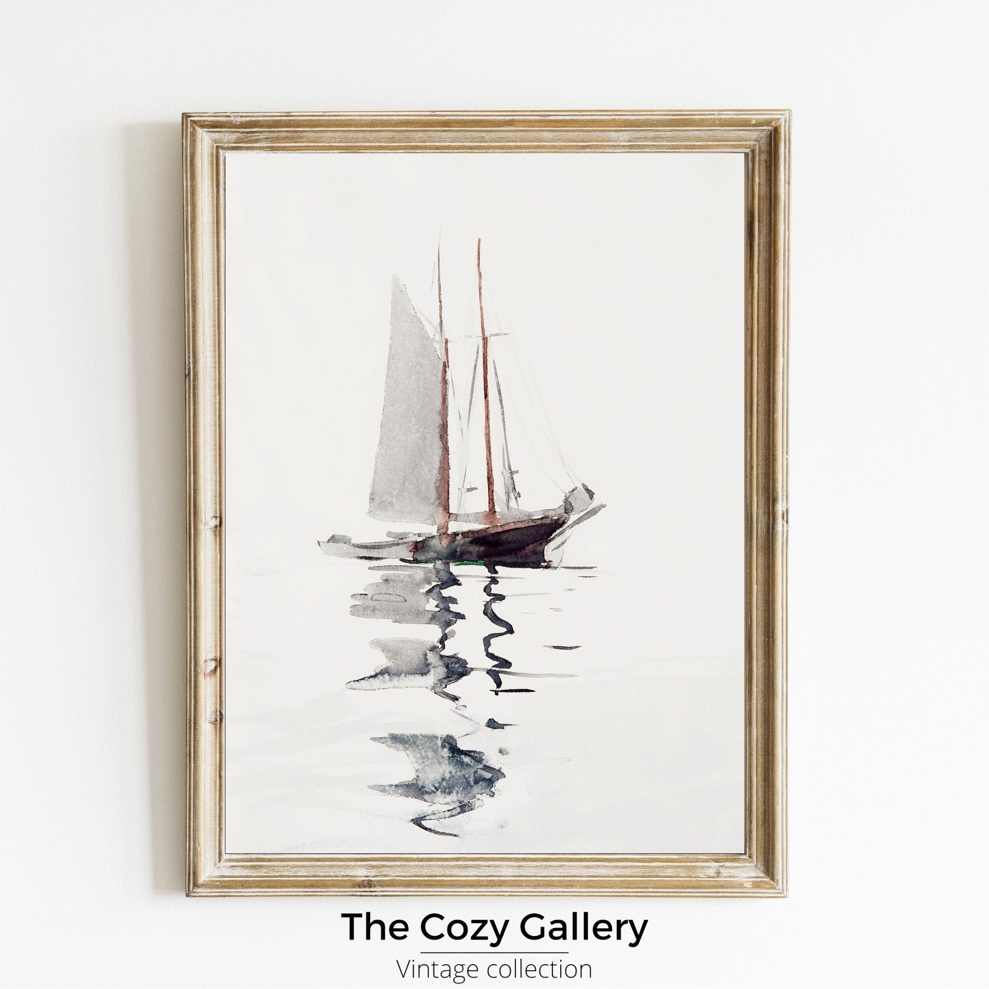 Watercolor Sailboat Muted Nautical Printable Art, Lake House Decor ...