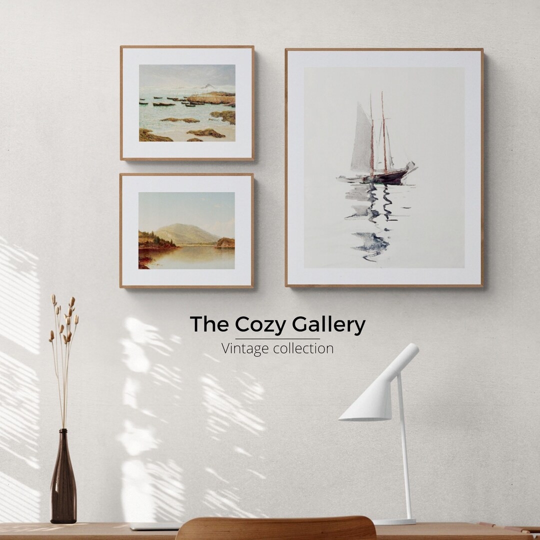 Muted Set of 3 Nautical Vintage Gallery Wall, Beach House Sailboat and ...