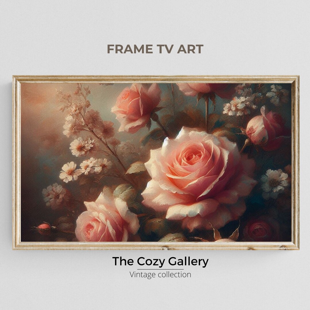 FRAME ART TV Roses pink Vintage painting style, Valentines home decor ...