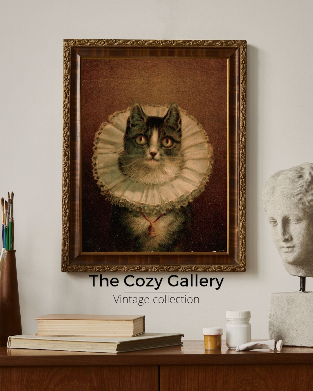 Cat Baroque Vintage Oil Painting With a Victorian Collar, Cat Dark ...