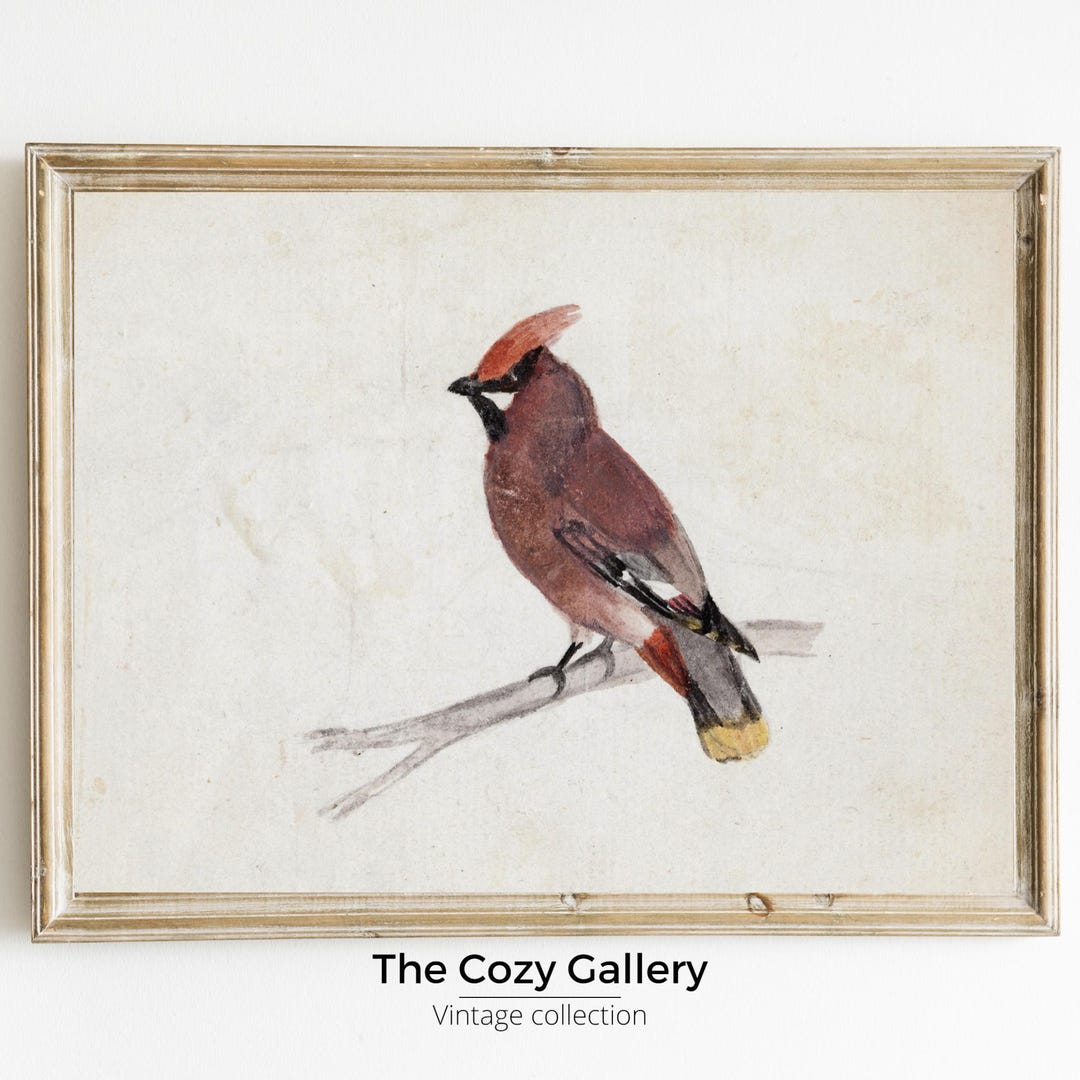 Cardinal Bird Vintage Oil Painting Horizontal, Printable Art Winter Red ...