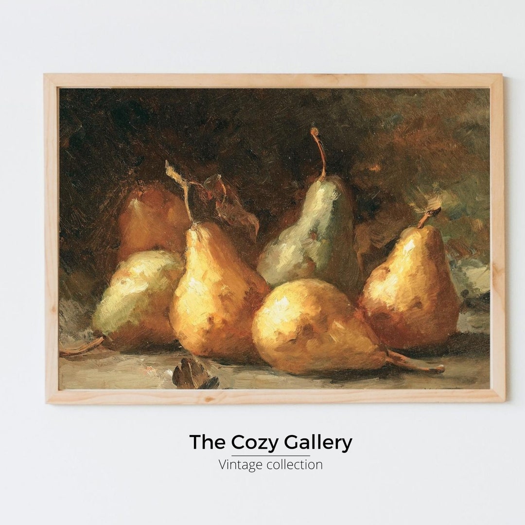 Moody Pears Oil Painting PRINTABLE Vintage Art, Still Fuits Kitchen ...