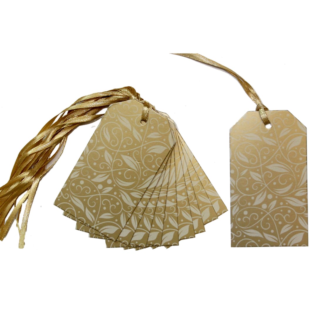 Gold Vine Gift Tags & Tying Ribbon Gift Tags for Weddings, Christmas ...
