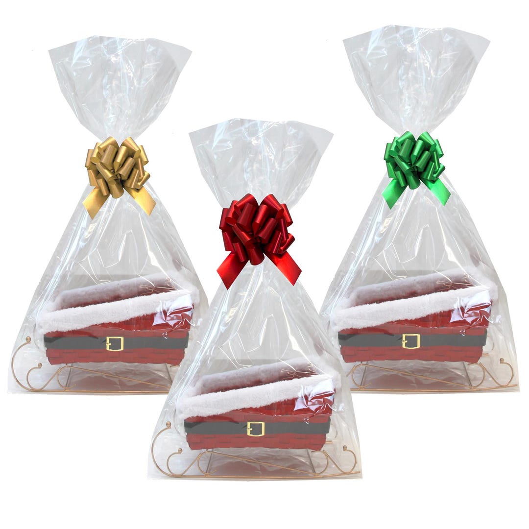 Christmas Santa Sleigh Gift Basket Kit With Shredded Paper, Bag, Bow ...