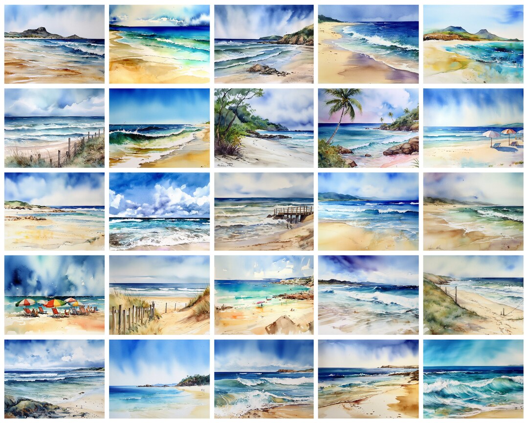 Water Color Beach Collection Beach Landscape 25 Flowers - Etsy