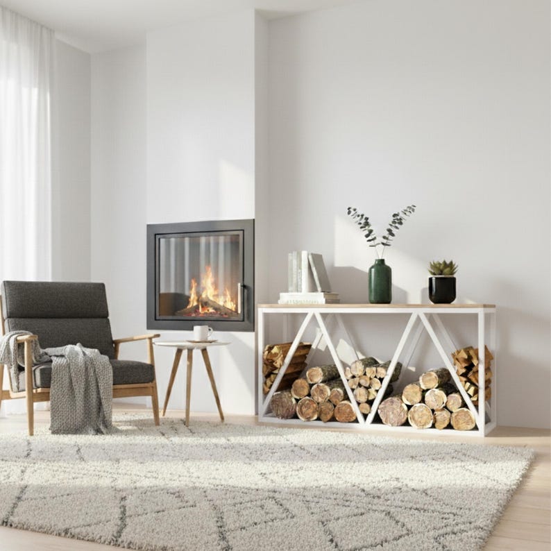 Modern Metal Firewood Storage Console Table, Indoor Log Holder - Etsy