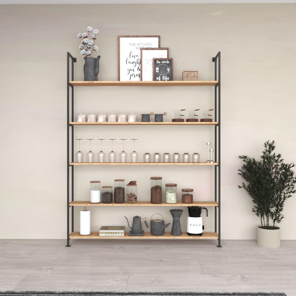 Wall Shelf With Metal Brackets 5 Tier, Wall Mounted Rustic Hanging ...