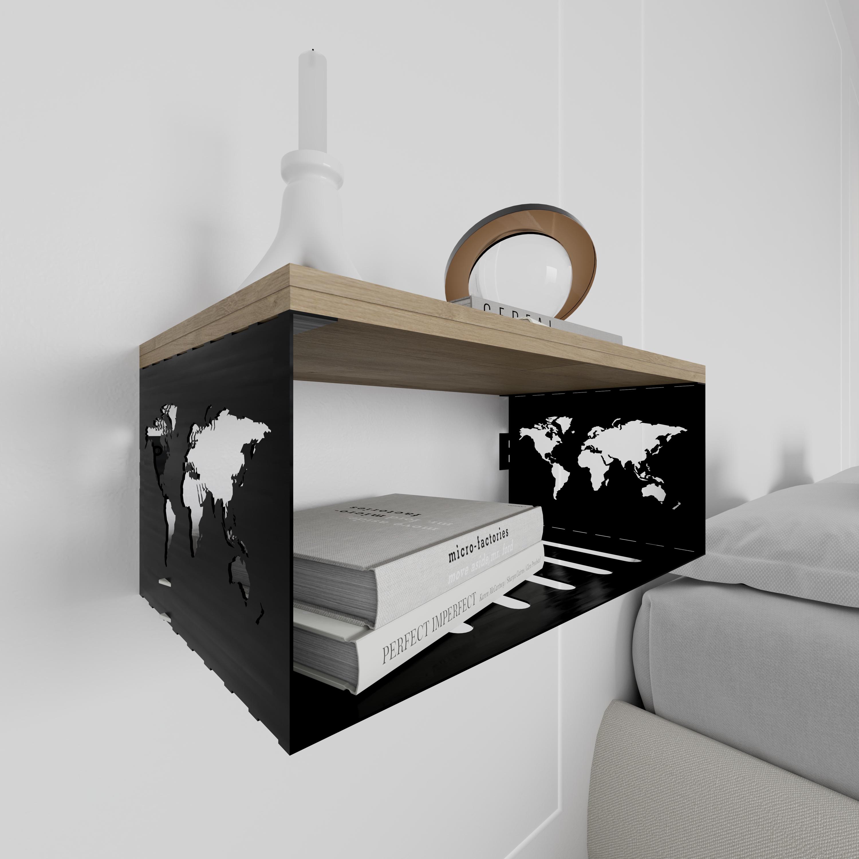 World Map Wall Shelf With Metal Frame, Minimalist Floating Nightstand ...