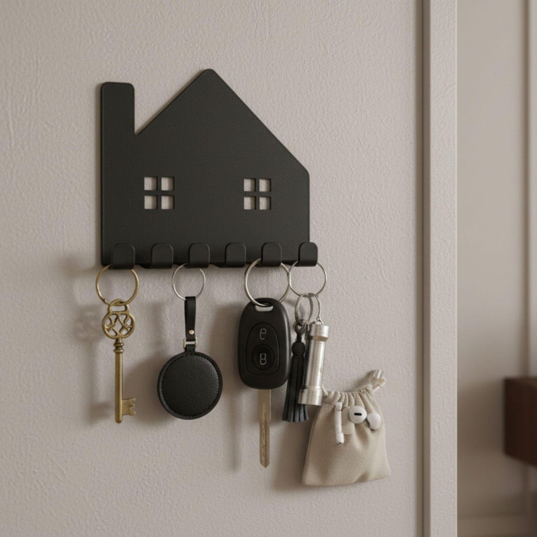 Wall Mounted Metal Key Holder With Shelf: Modern Industrial Key Chain ...