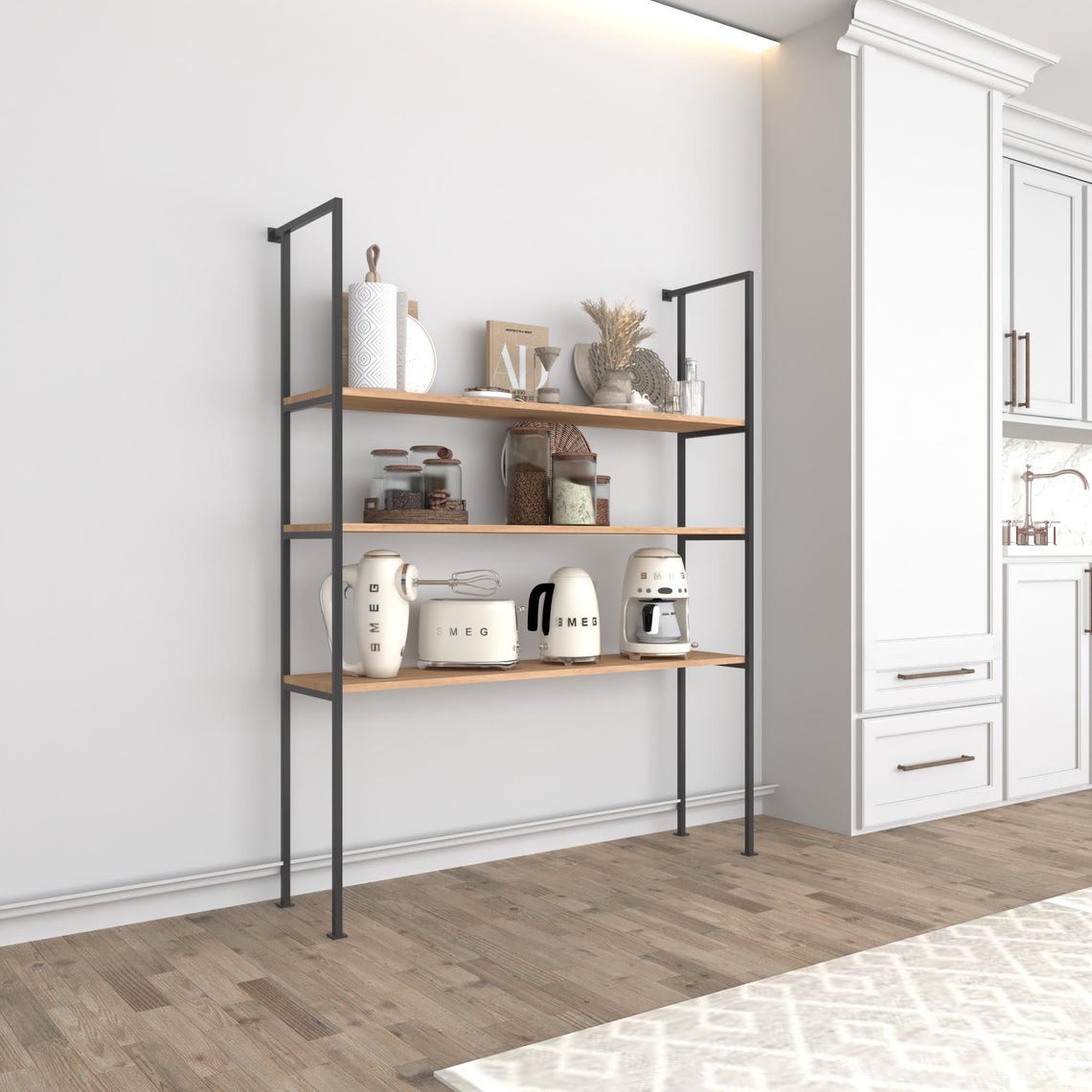 Wall Shelf With Metal Brackets 3 Tier, Wall Mounted Rustic Hanging ...