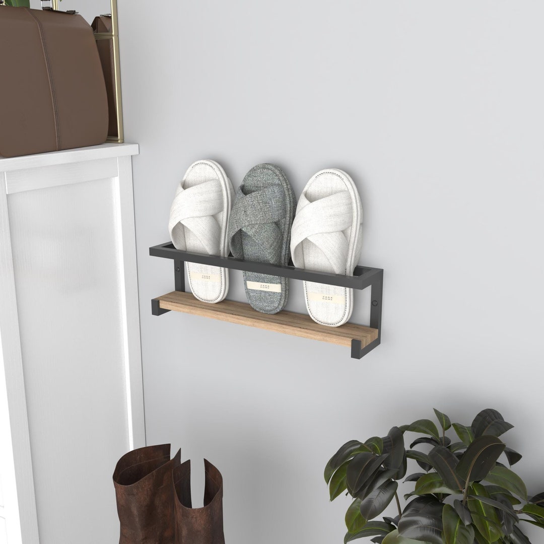 Wall Mounted Shoe and Slipper Rack, Minimalist Metal Slipper and Shoe ...