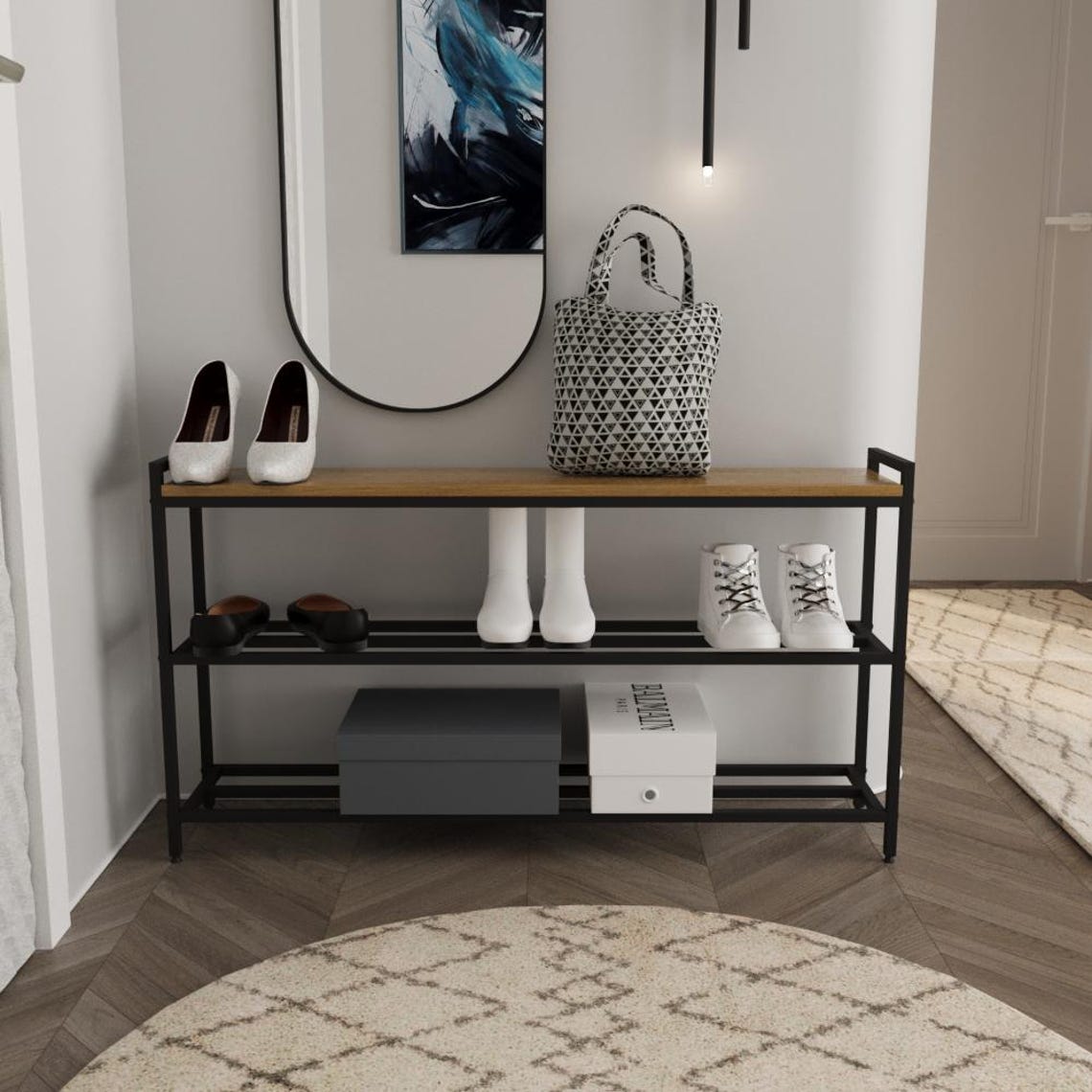 Shoe Stand, Modern Metal Shoe and Slipper Rack, Minimal Shoe Rack ...