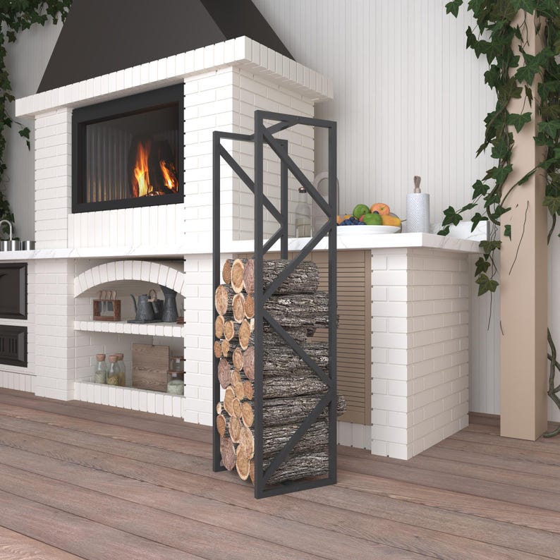 Metal Firewood Log Holder, Vertical Wood Storage, Minimalist Home Decor ...