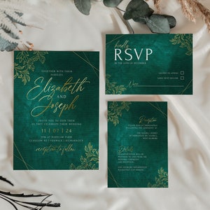 Emerald Green Wedding Invitation Template Gold and Green Wedding ...