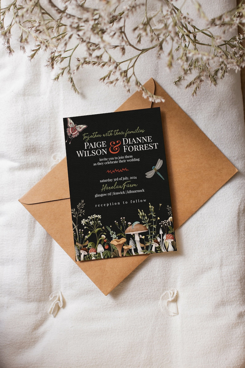 Cottagecore Wedding Invitation Template Editable Wedding Fairy Mushroom ...