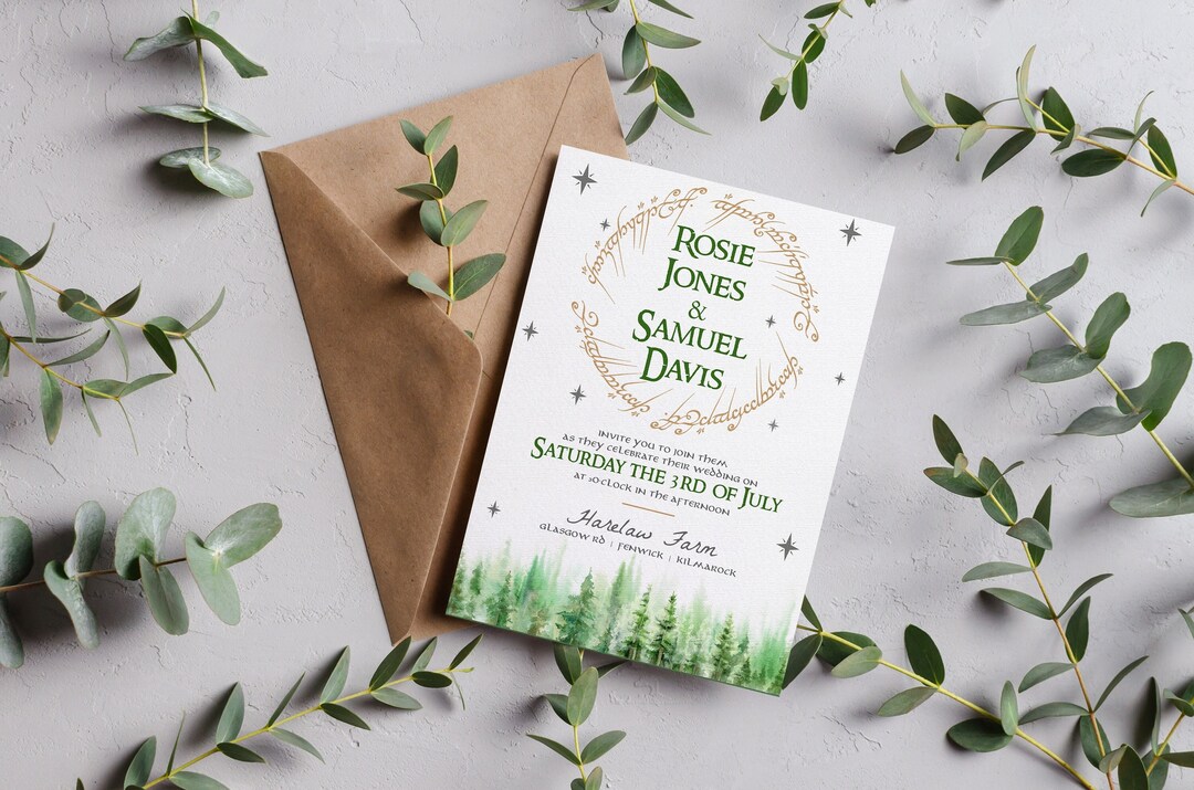LOTR Wedding Invitation Editable Template Nature Wedding Geek Fantasy ...