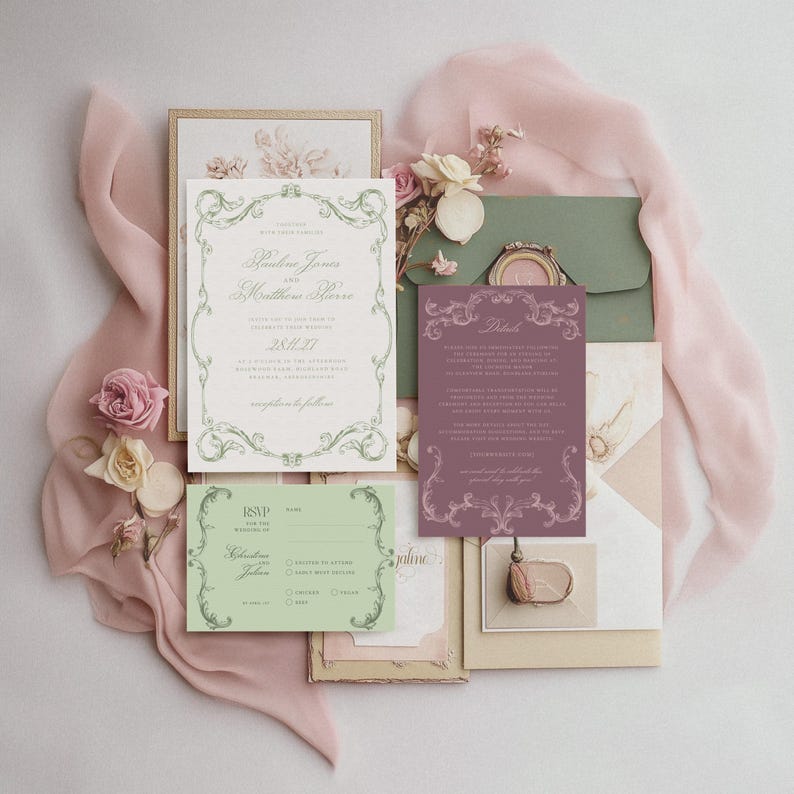 Baroque Wedding Invitation Bundle: Bridgerton Regency Rococo Template ...