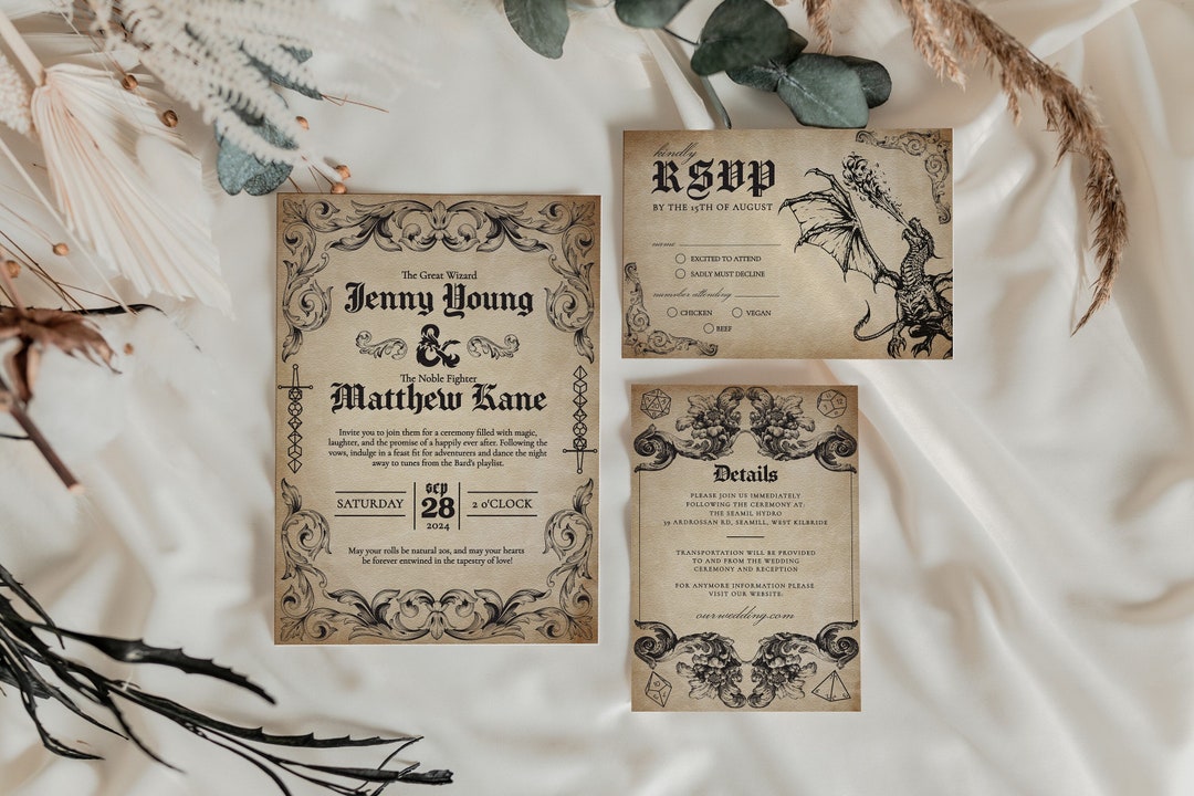 Medieval Wedding Invitation Template Set, RSVP Details DND Wedding ...
