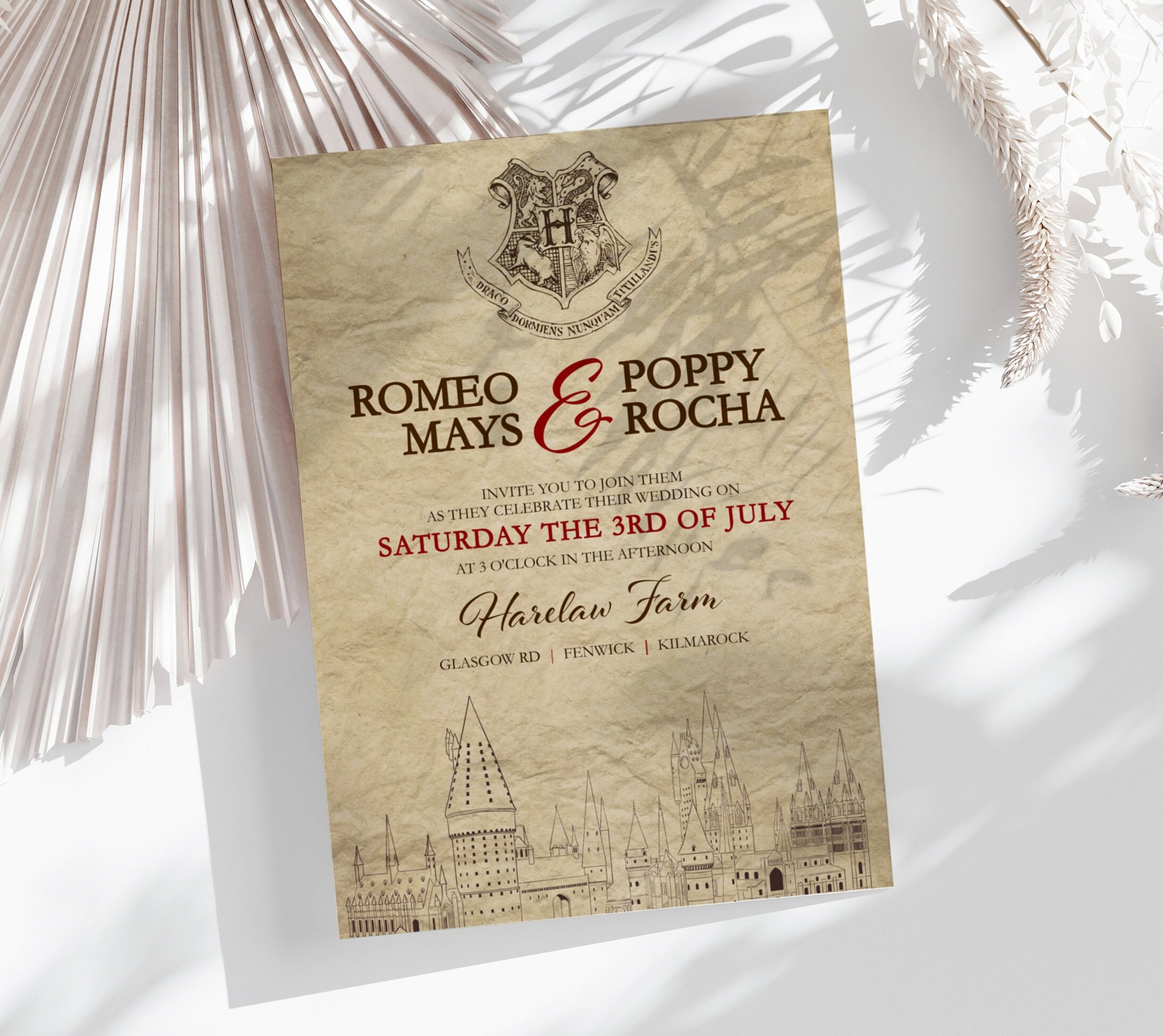 MAGICAL Wedding Invite Set Template Castle Crest Editable Wedding RSVP ...