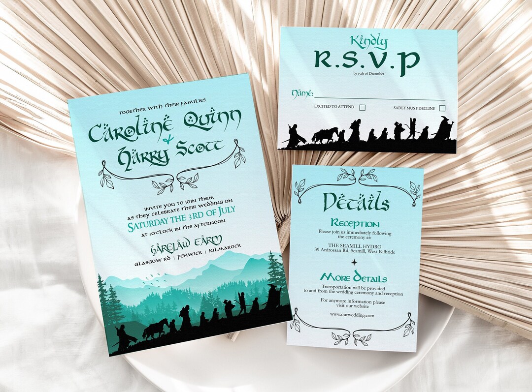 LOTR Wedding Invitation Template Bundle Tolkien Wedding Invite Editable ...