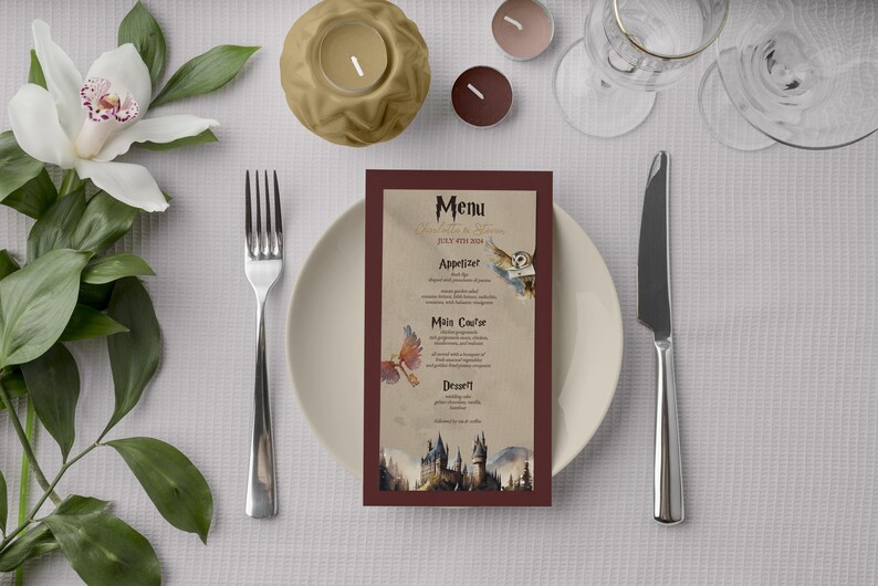 MAGICAL Fantasy Menu Card Template Wizard Wedding Menu - Etsy