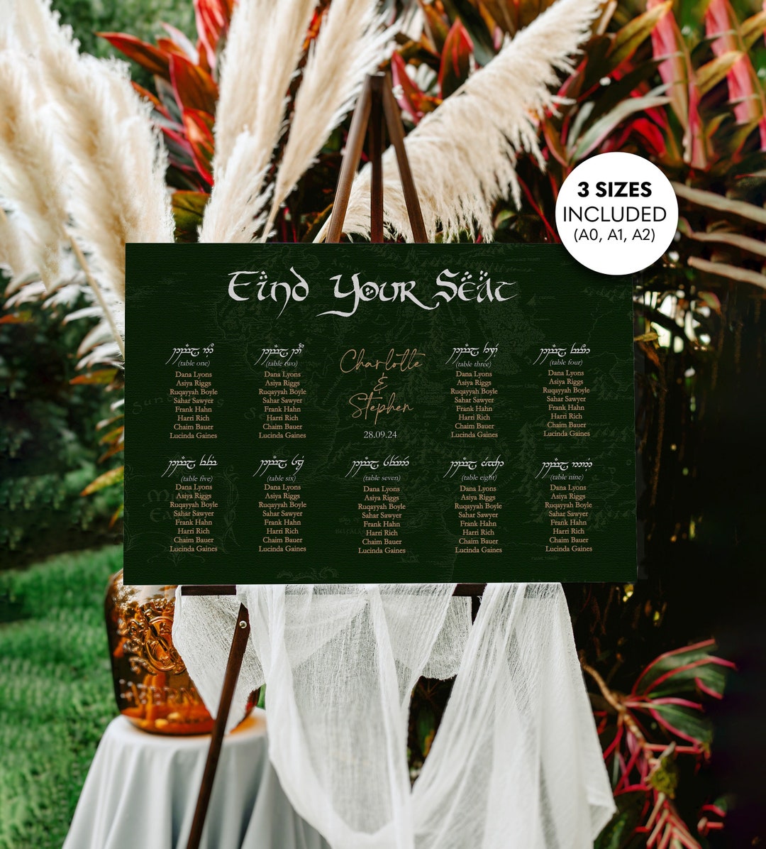 LOTR Wedding Seating Chart Template Nerdy Wedding Middle Earth Table ...
