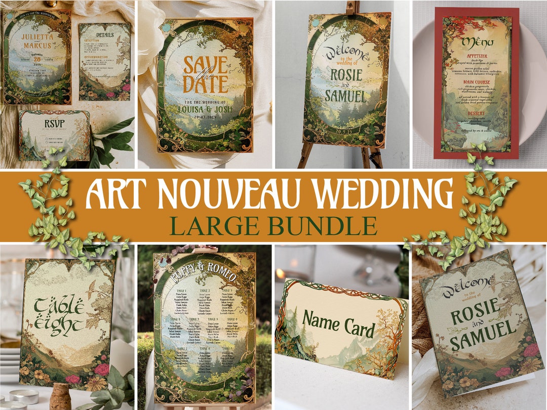 Fantasy Mucha Large Wedding Bundle, Nature Art Nouveau Invitation ...