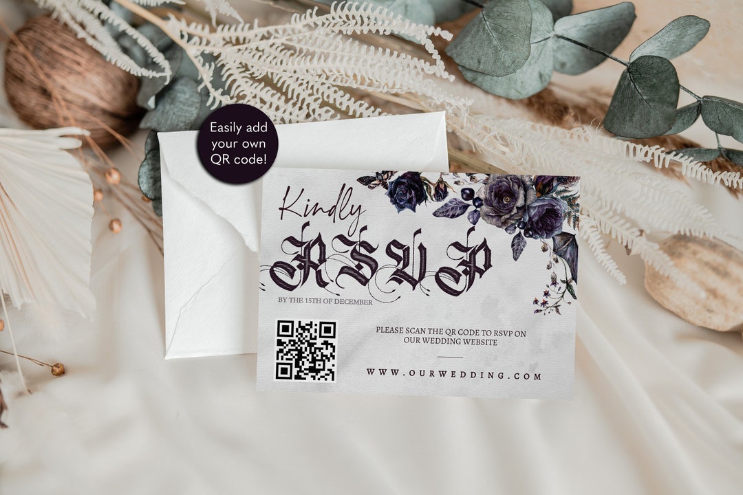 QR Code Response Card Gothic Digital RSVP Template Halloween Wedding ...