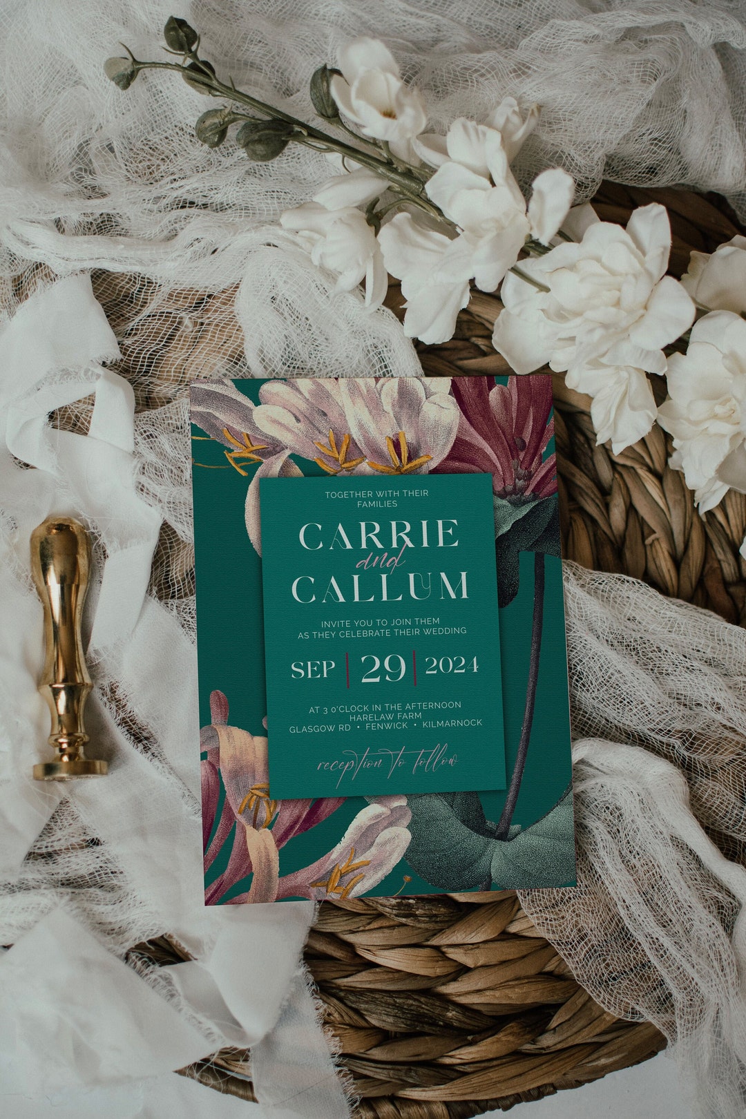 Bright Single Wedding Invitation Template Printable Honeysuckle Wedding ...