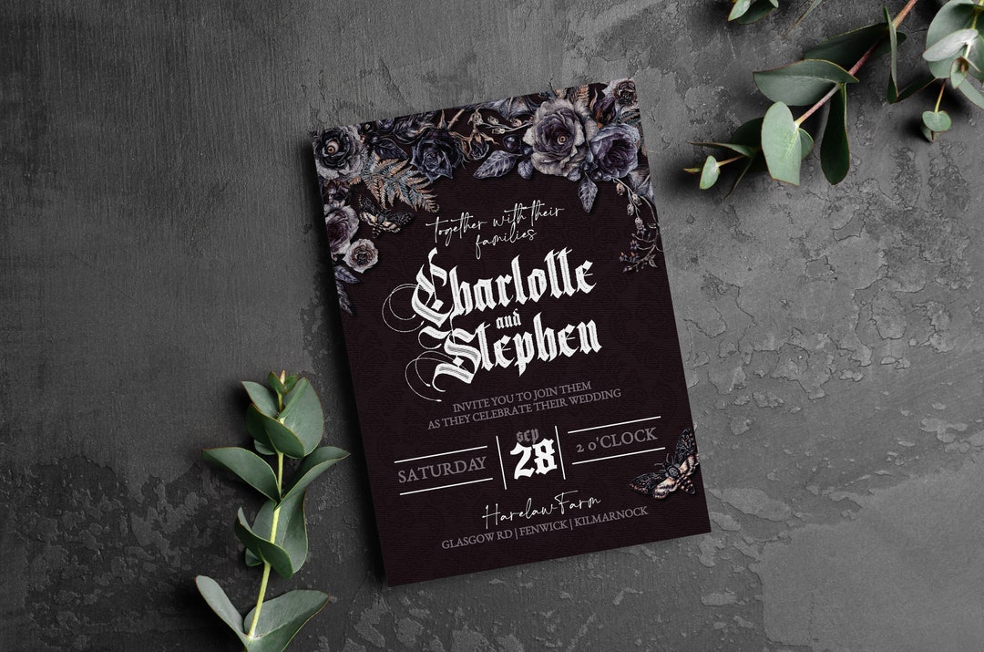 Halloween Wedding Invitation Template Elegant Goth Wedding Invite Set ...