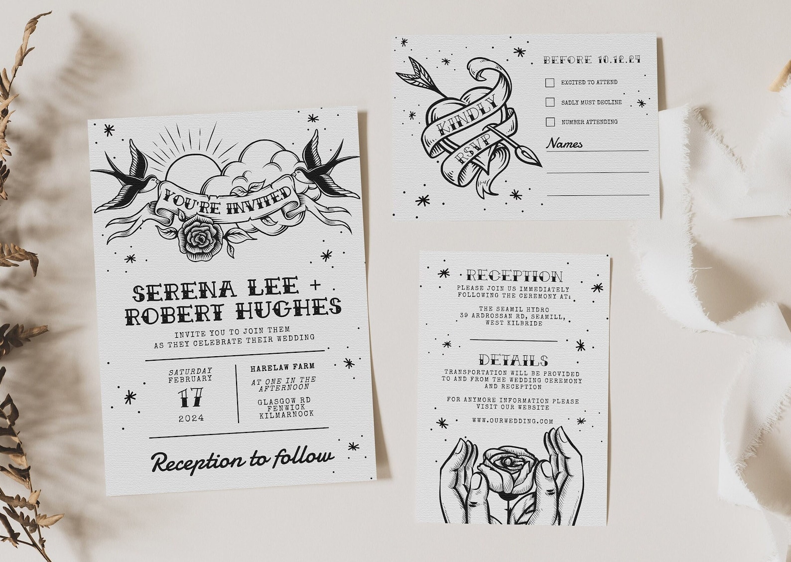 TRAD TATTOO Wedding Invitation Set RSVP Details Alternative Wedding ...